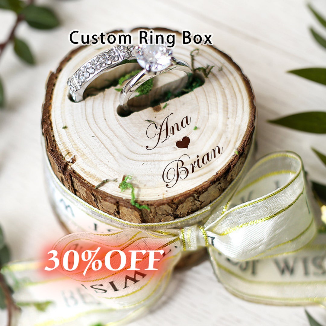 Custom Wooden Wedding Ring Box, Double Slot Engagement Ring Box, Rustic ...