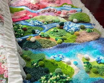 Handmade Circular Area Rug Pink Moss Rug, Fluffy Unique 3D Landscape ...