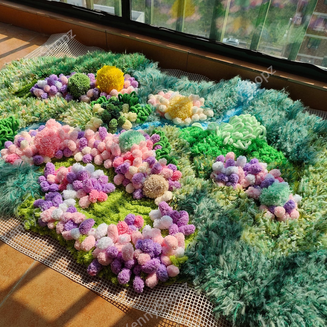 Handmade Latch Hook Moss Rugs, Featured Rugs, Blooming Flowers Carpet ...