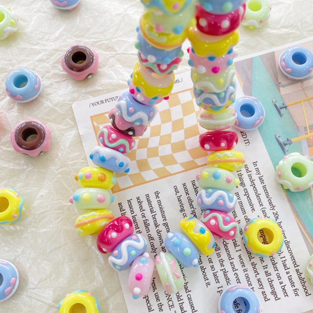 50 Acrylic Cake Beads, Hand-painted Cute Spacer Beads Loose Beads, DIY ...