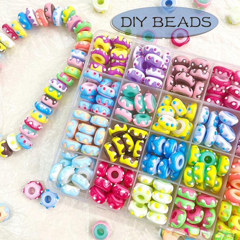 50 Acrylic Cake Beads, Hand-painted Cute Spacer Beads Loose Beads, DIY ...
