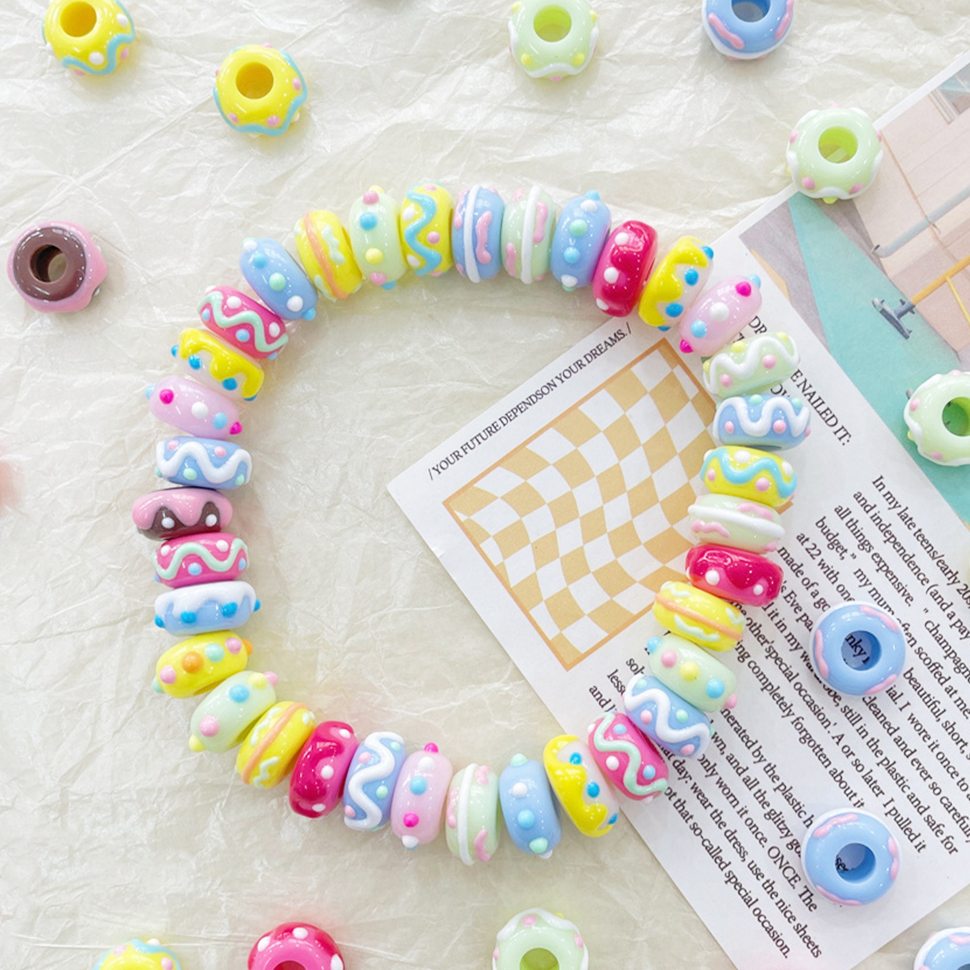 50 Acrylic Cake Beads, Hand-painted Cute Spacer Beads Loose Beads, DIY ...