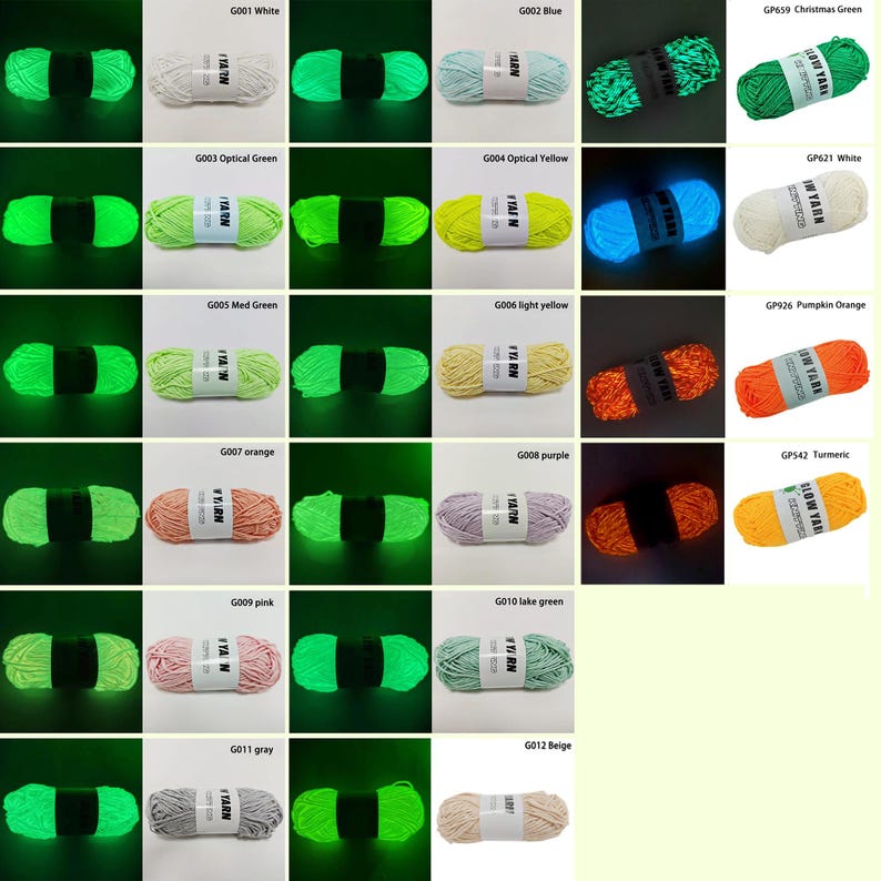 UV Reactive Glow Yarn | Glow in the Dark Thread Yarn | 50g Bundle | for ...