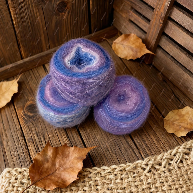 Hand Dyed Gradient Mohair Silk Lace Yarn | 1 Ball (50g / ~400m) | Long ...