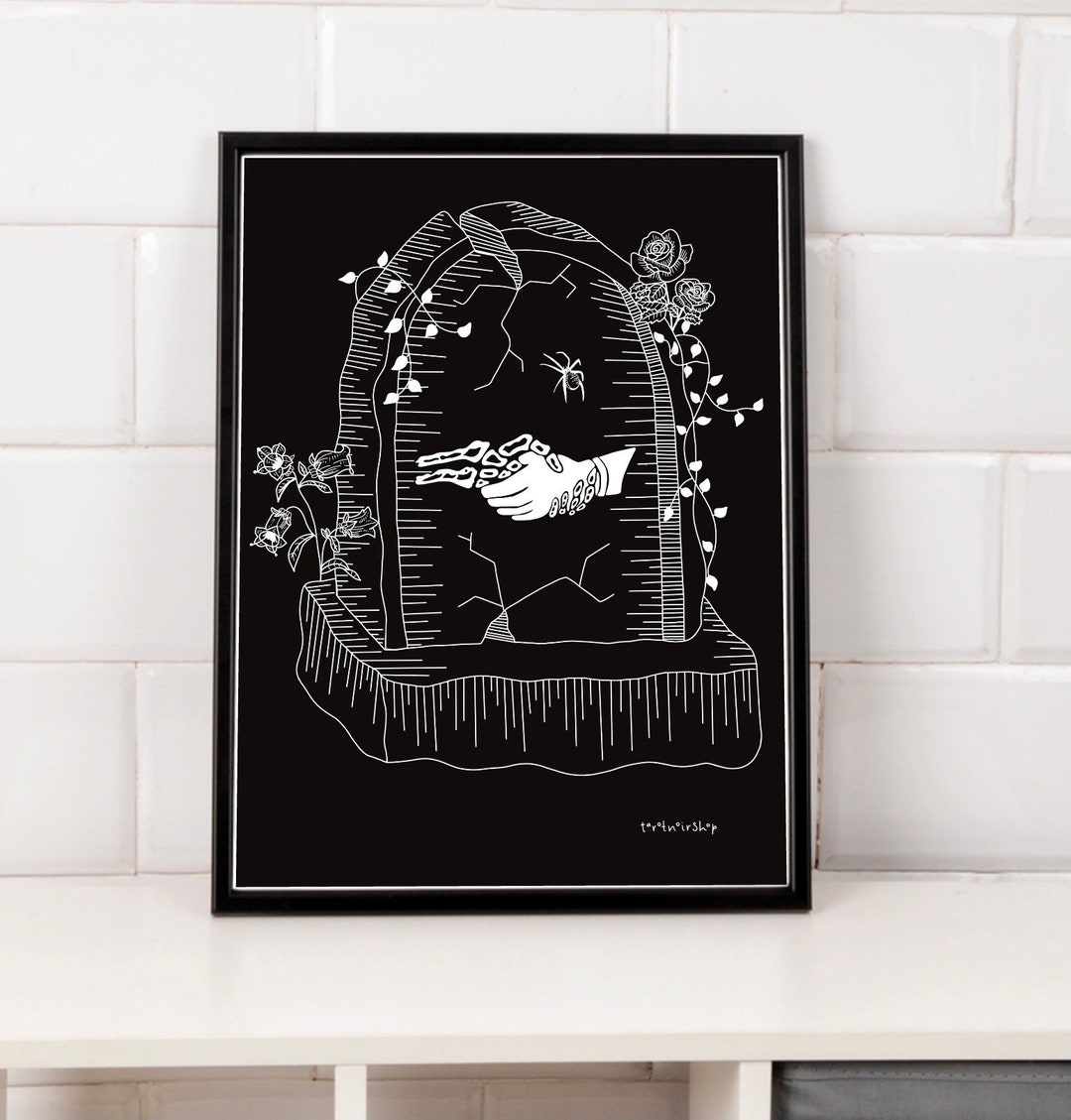 Shaking Hands With Death Gravestone Floral Matte Art Print A5 Black and ...