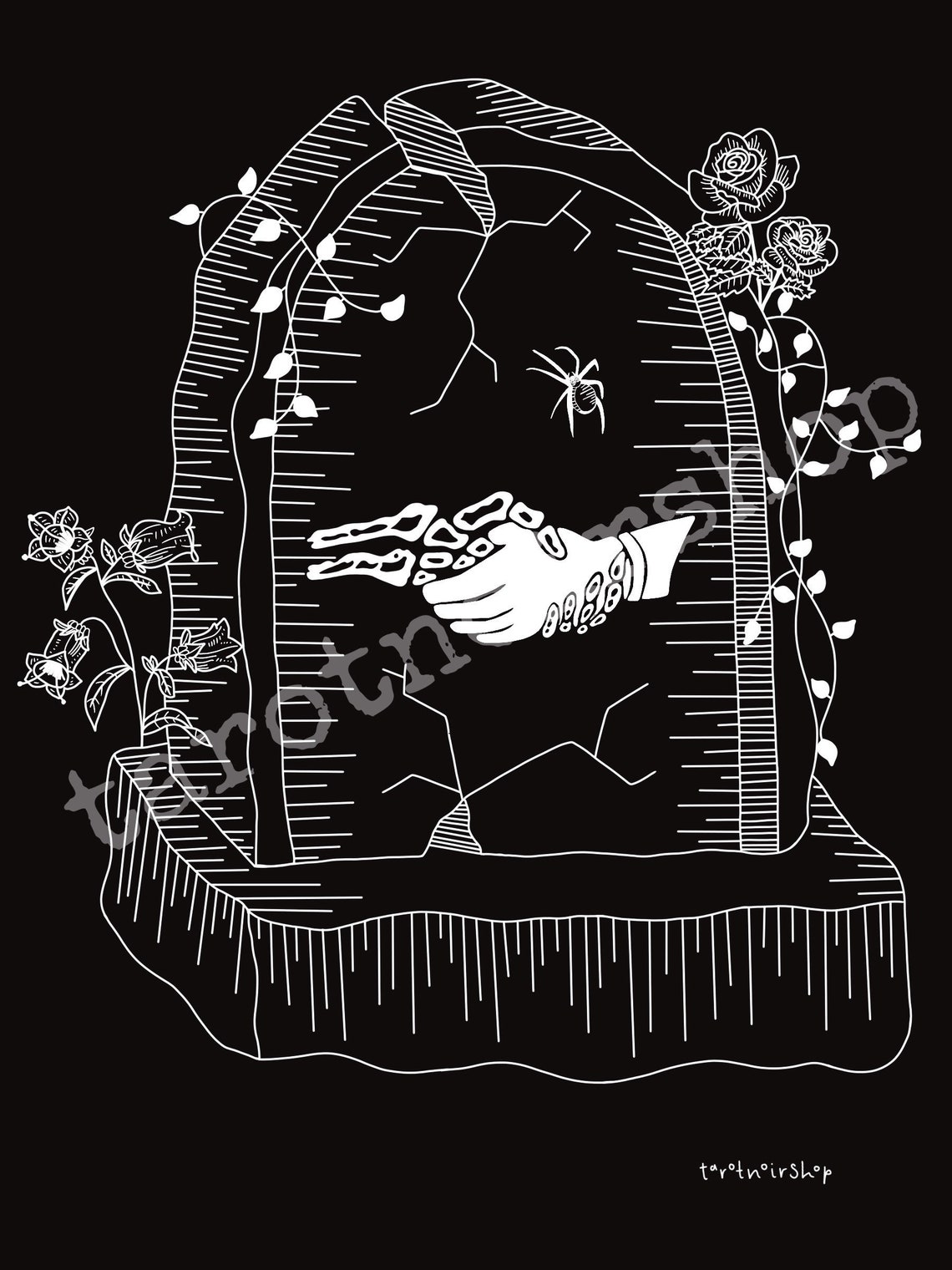 Shaking Hands With Death Gravestone Floral Matte Art Print A5 Black and ...
