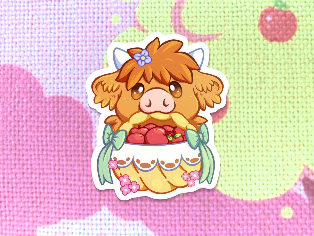Orchard Highland Cow Die Cut Sticker // Kawaii Cute Premium Water Proof ...