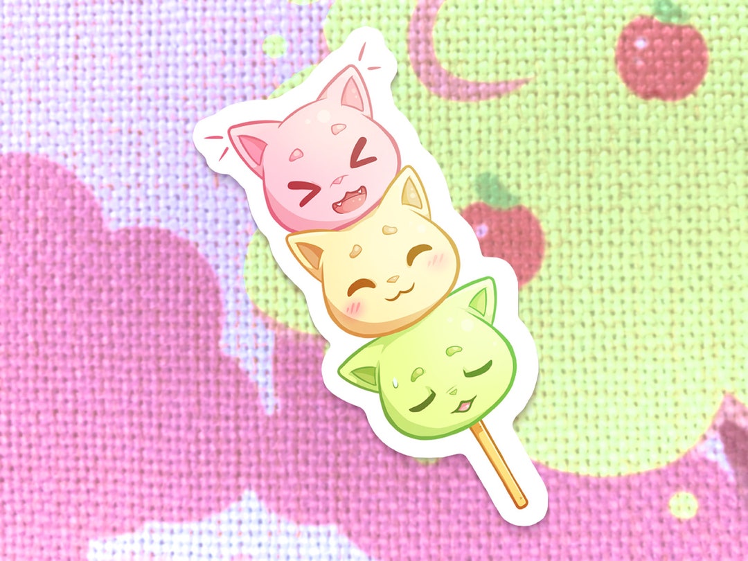 Dango Cats Die Cut Sticker // Kawaii Cute Premium Gloss Vinyl Stickers // Water Proof Pastel ...