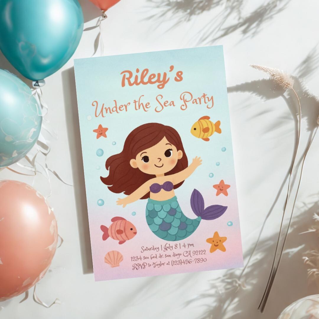 Customizable Mermaid Birthday Invitation | Under the Sea Party | Ocean ...