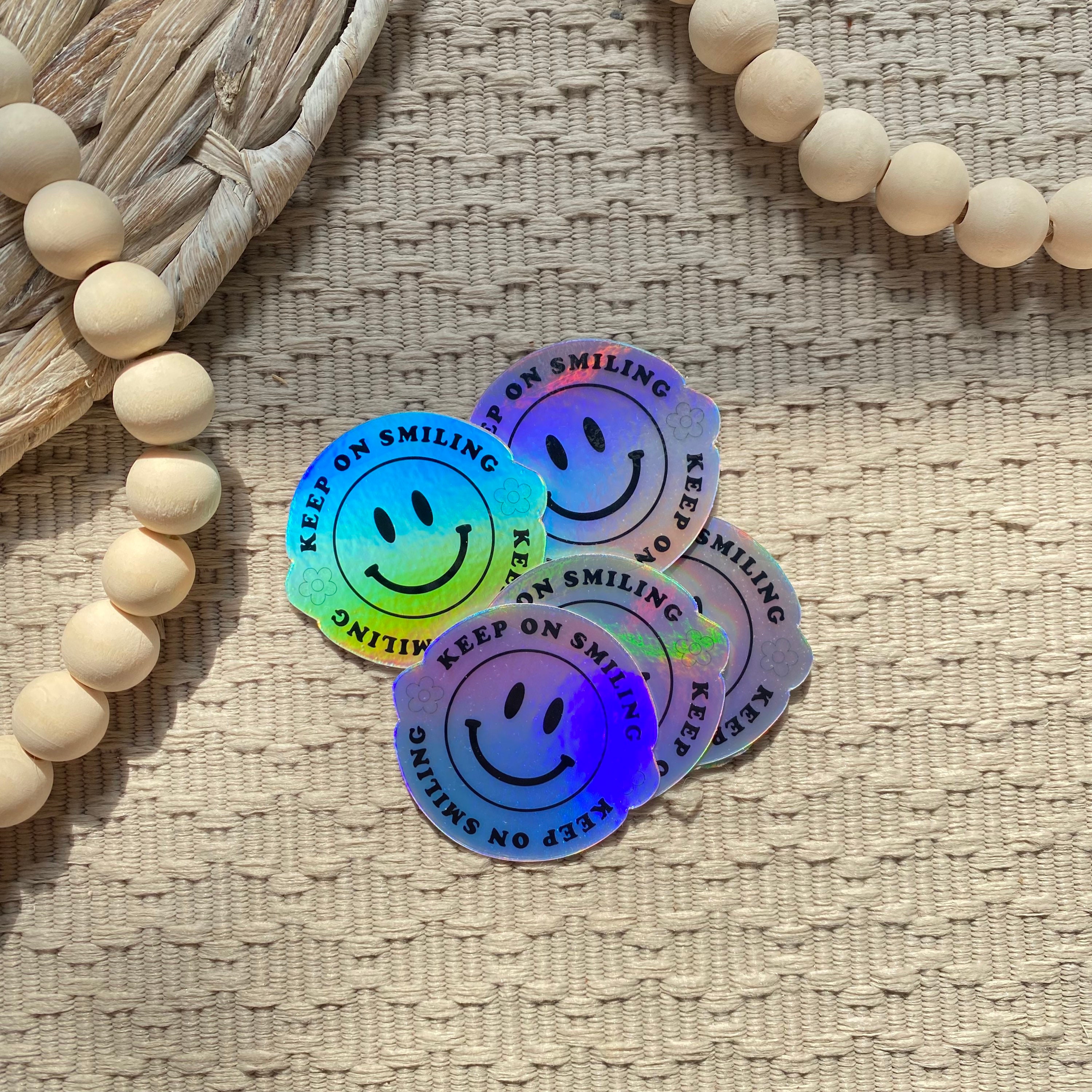 Keep on Smiling Holographic Sticker Groovy Aesthetic | Etsy