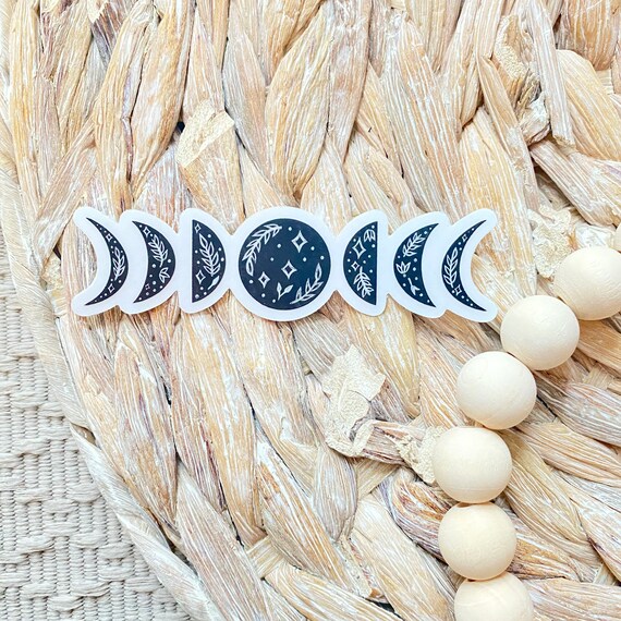 Black Floral Moon Phases Clear Sticker Desert Boho Moon | Etsy