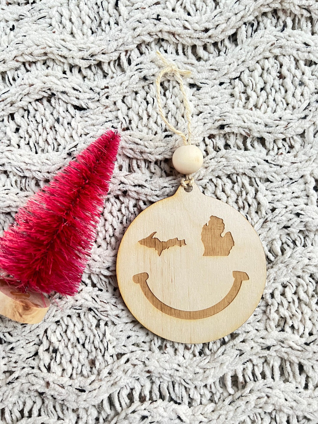 Michigan Smiley Face Wooden Ornament Detroit Michigander Christmas Gift ...