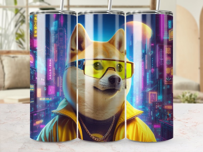 Doge Meme Tumbler Wrap, Cyberpunk Dog Design, 20 Oz Skinny Tumbler ...