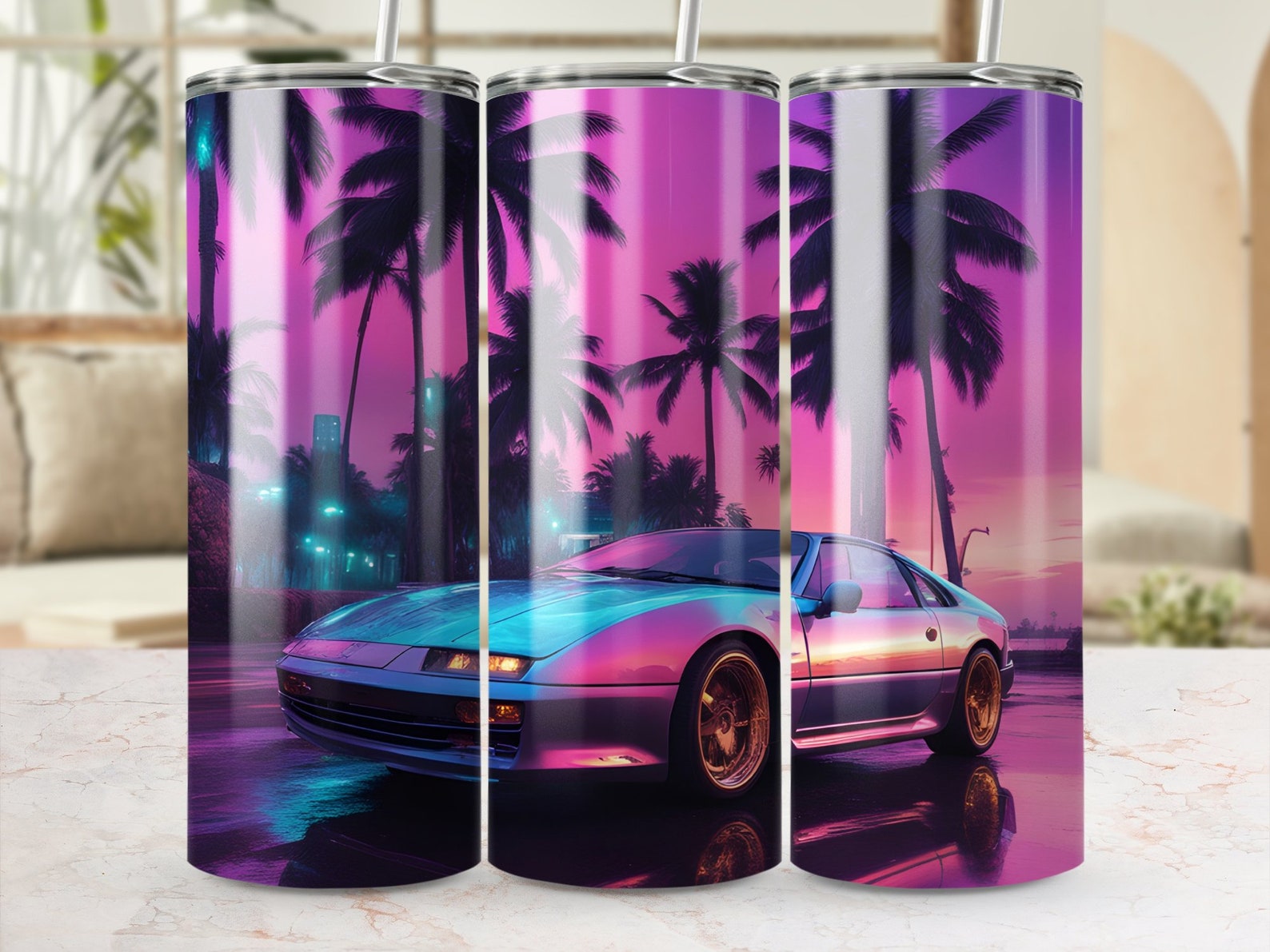 80s Retro Car Tumbler Wraps, Neon City Tumbler Design, Instant Download ...