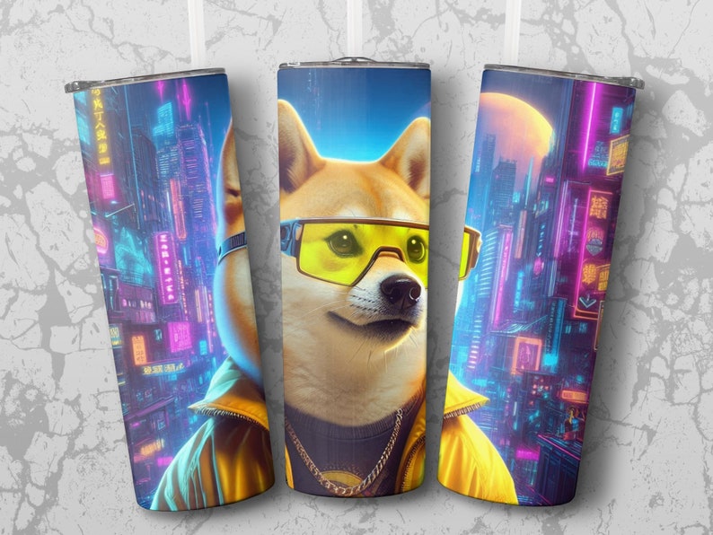 Doge Meme Tumbler Wrap, Cyberpunk Dog Design, 20 Oz Skinny Tumbler ...