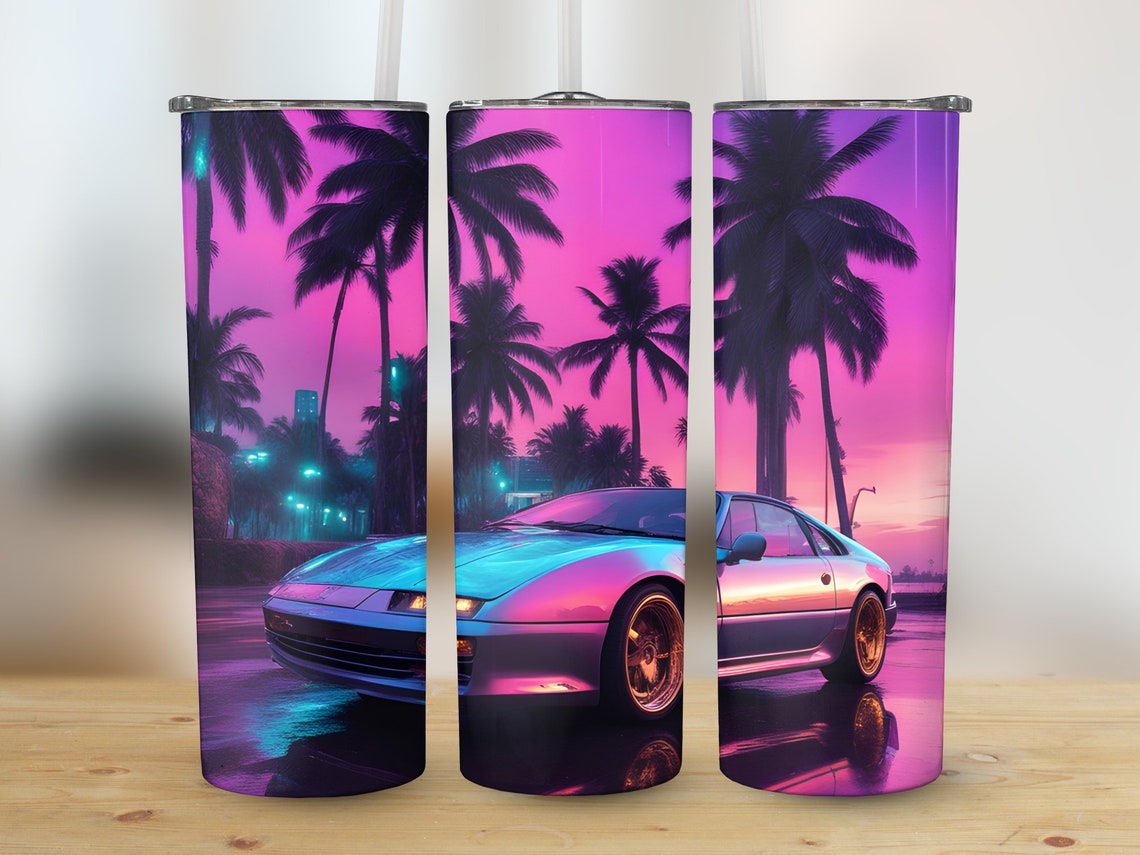 80s Retro Car Tumbler Wraps, Neon City Tumbler Design, Instant Download ...