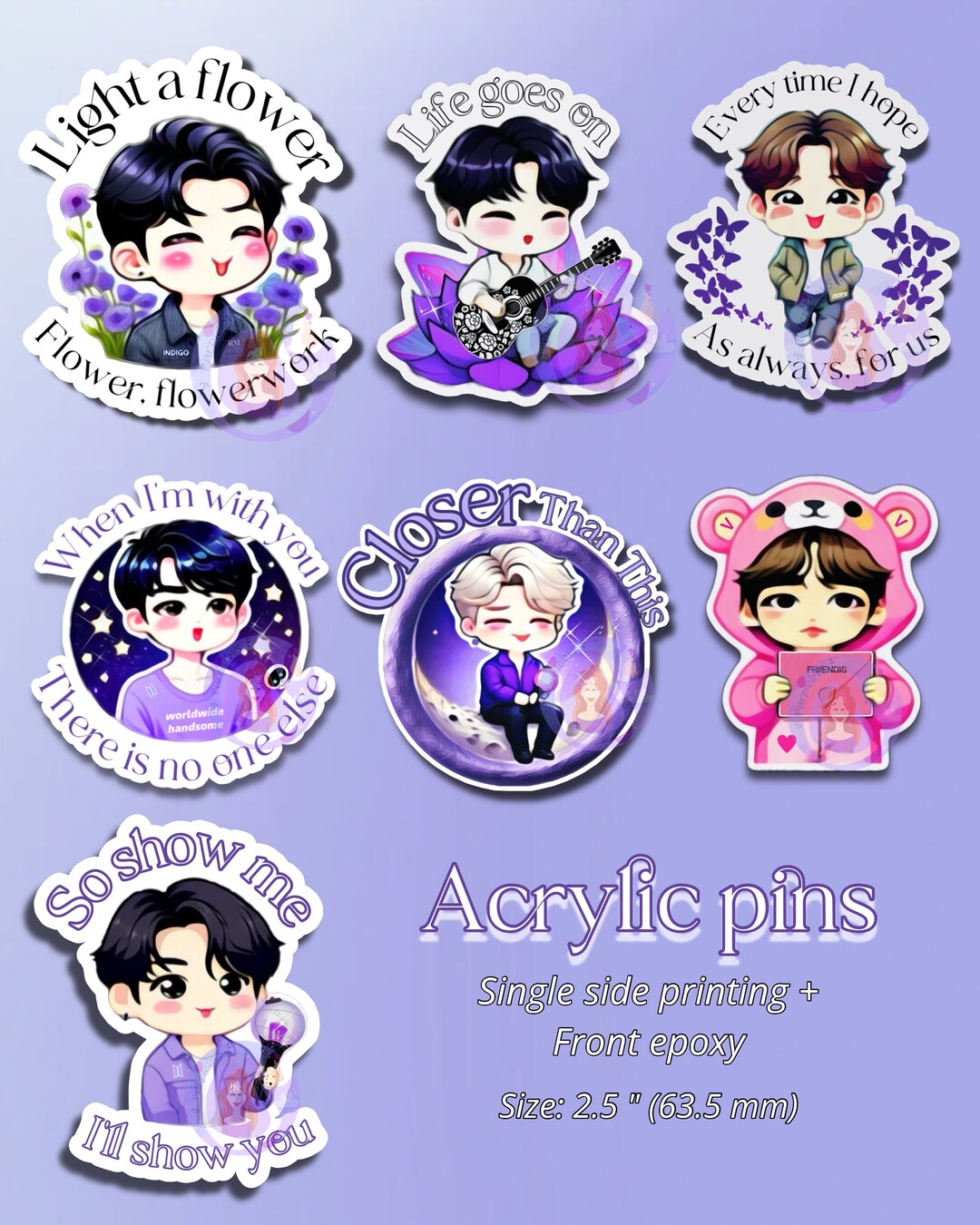 BTS Holographic Acrylic Pins Borahae Colecction - Etsy