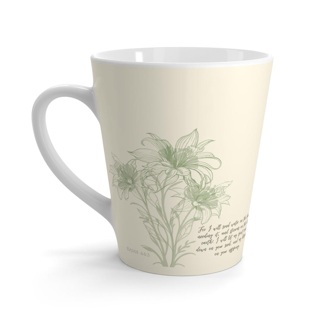 Showers of Blessing Green Lily Floral Latte Mug | Botanical Script ...