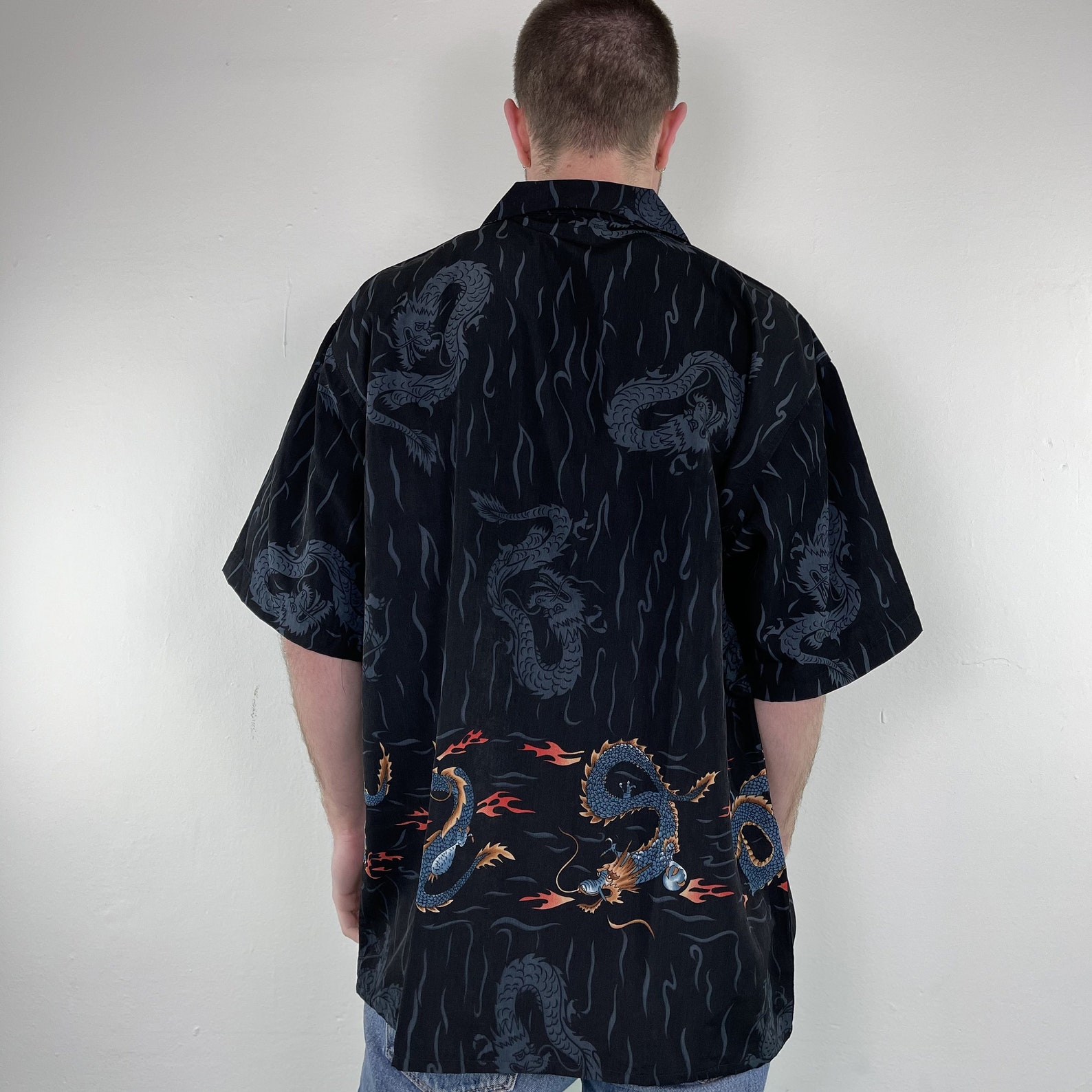 Camisa De Dragón Negro L Xl Etsy