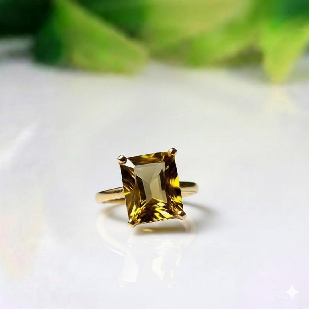 NATURAL Octagon Citrine Sterling Silver Ring, Yellow Gemstone Statement ...