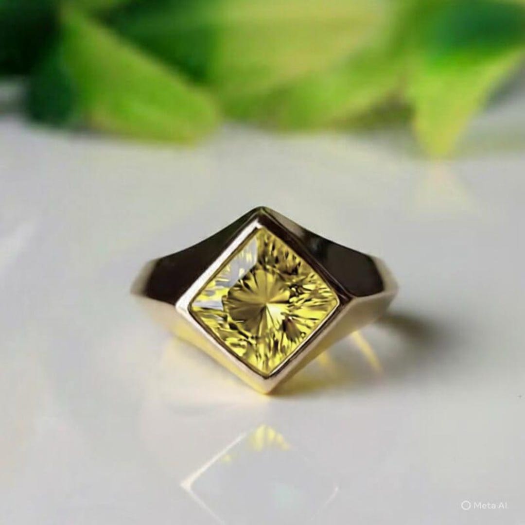 NATURAL Square Citrine Ring, 925 Sterling Silver, Men's Engagement Ring ...