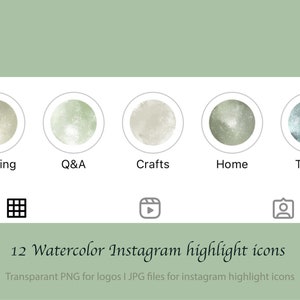 Watercolor Instagram Story Highlight Covers, Neutral Green, IG ...