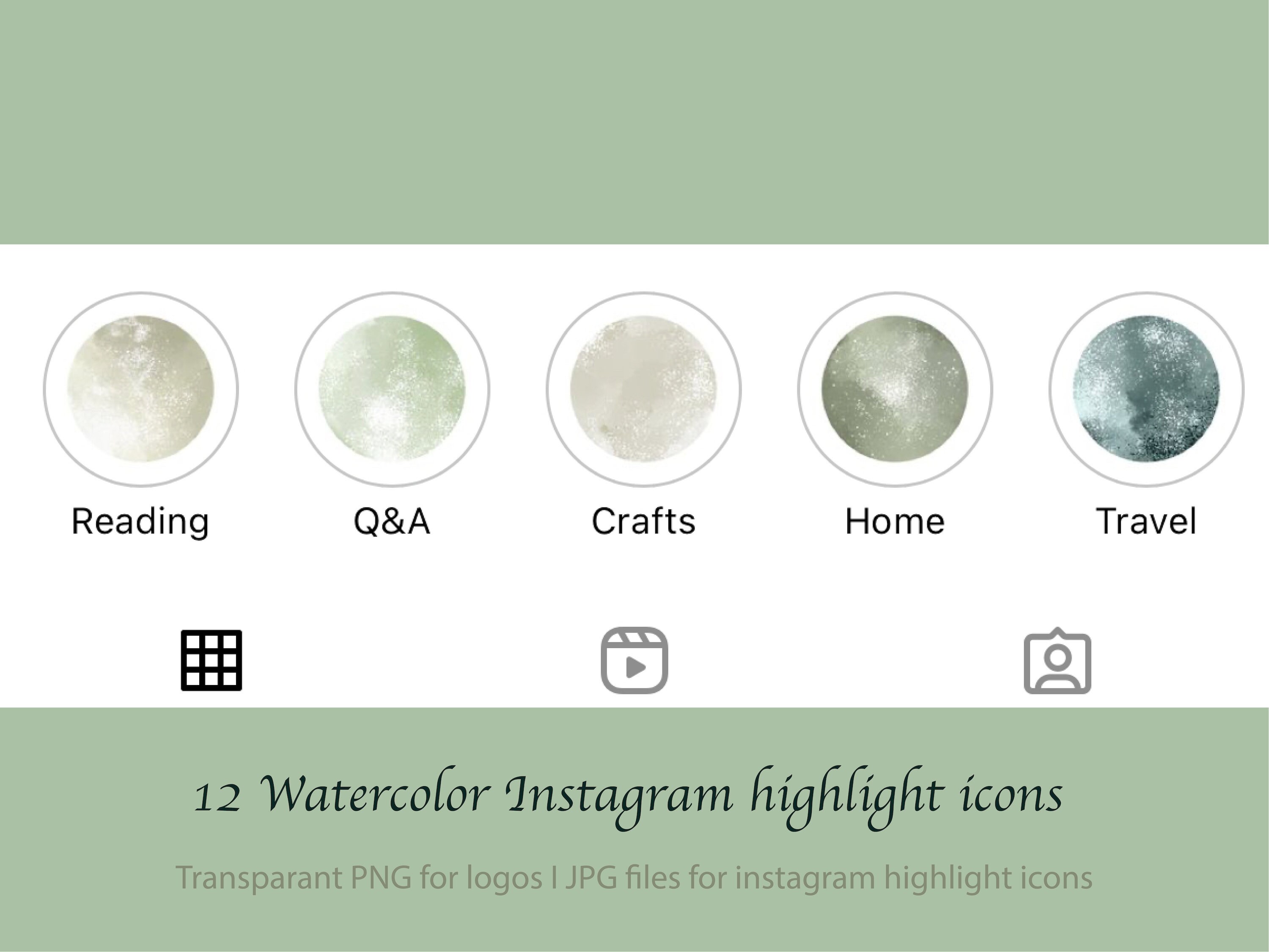 Watercolor Instagram Story Highlight Covers, Neutral Green, IG ...