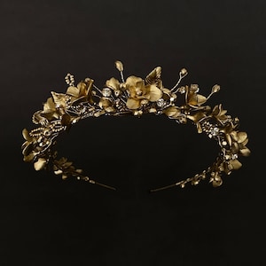 Antique Gold Tiara, Flower Tiara, Crown With Flowers Gold, Crown Gold ...