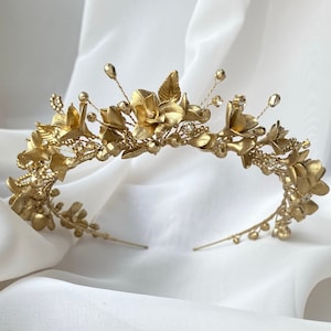 Antique Gold Tiara, Flower Tiara, Crown With Flowers Gold, Crown Gold ...