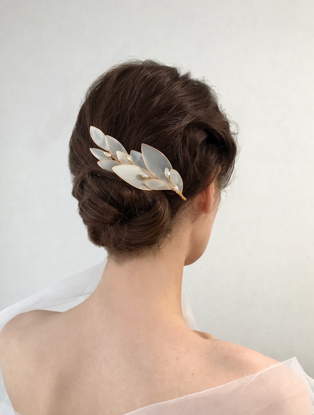Wedding Gold Hair Comb With Ivory Leaves and Zircons, Ivory Comb - Etsy