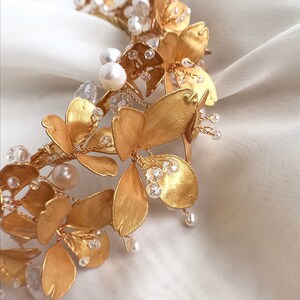 Gold Wedding Crown With Flowers and Pearls, Floral Diadem - Etsy