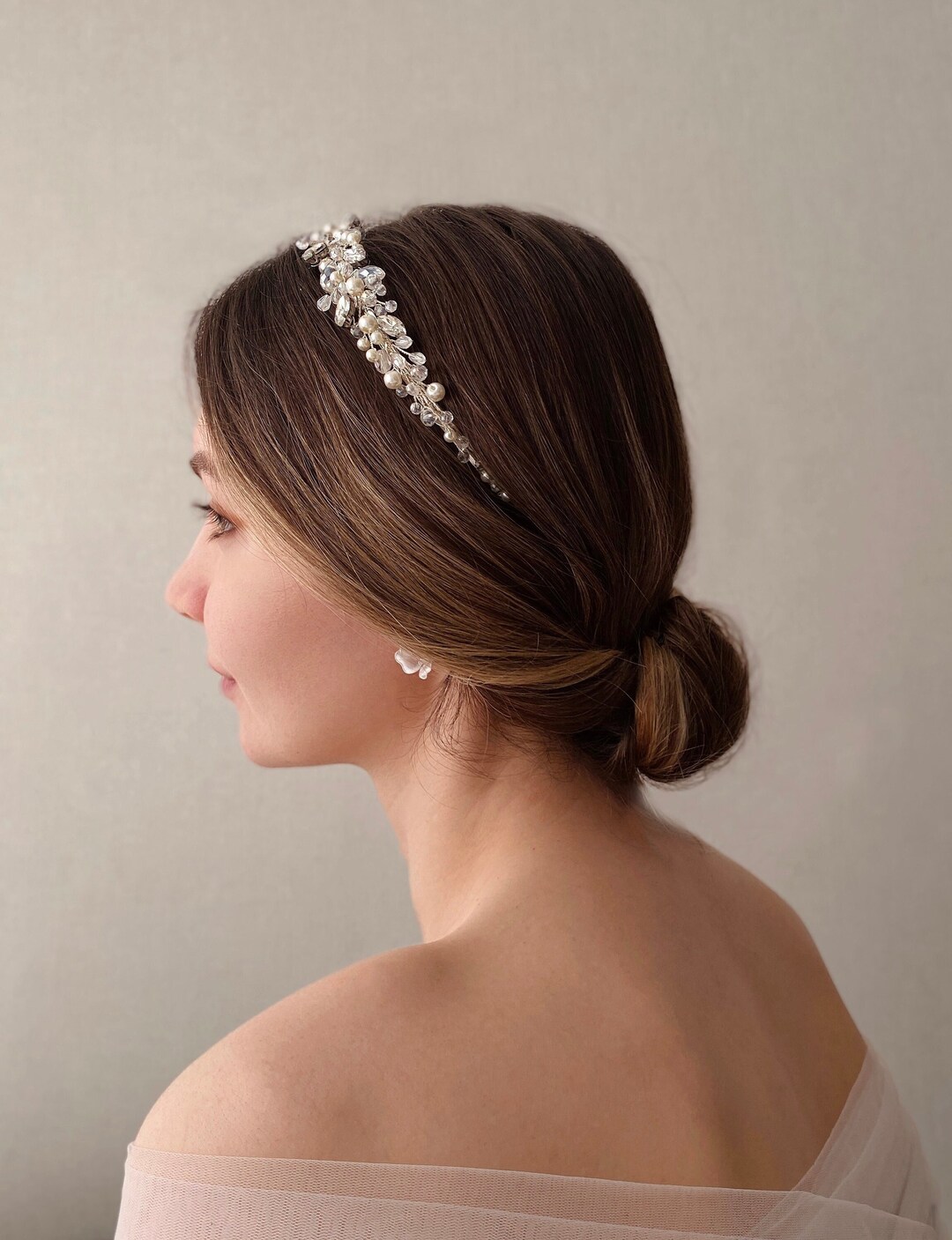 Pearl and Crystal Wedding Tiara, Pearl Bridal Tiara, Pearl Bridal Crown ...