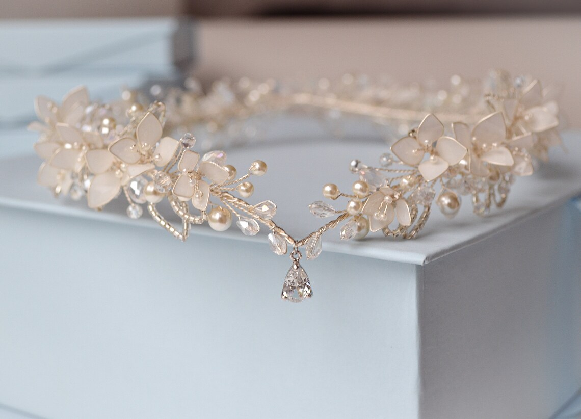 Bridal Hair Wreath With Ivory Flowers Bridal Ivory Wreath for | Etsy