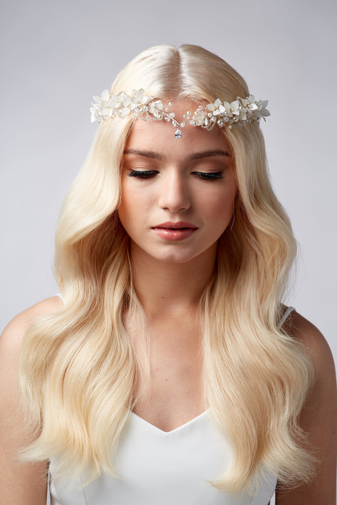 Bridal Hair Wreath With Ivory Flowers, Bridal Ivory Wreath for Hair ...