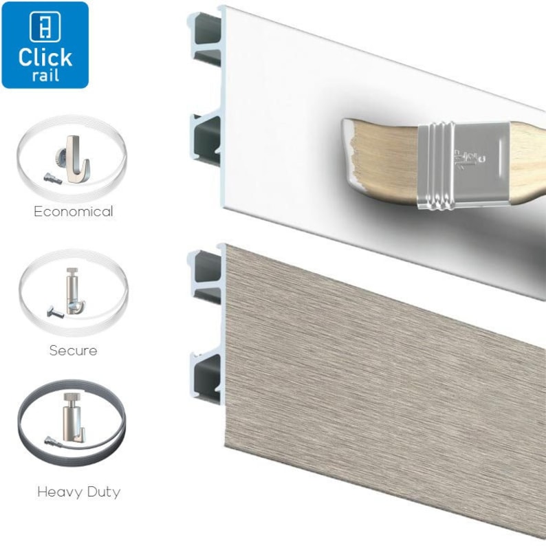 Click Rail PRO Wall Mounted Picture Hanging All in One Complete Kit ...