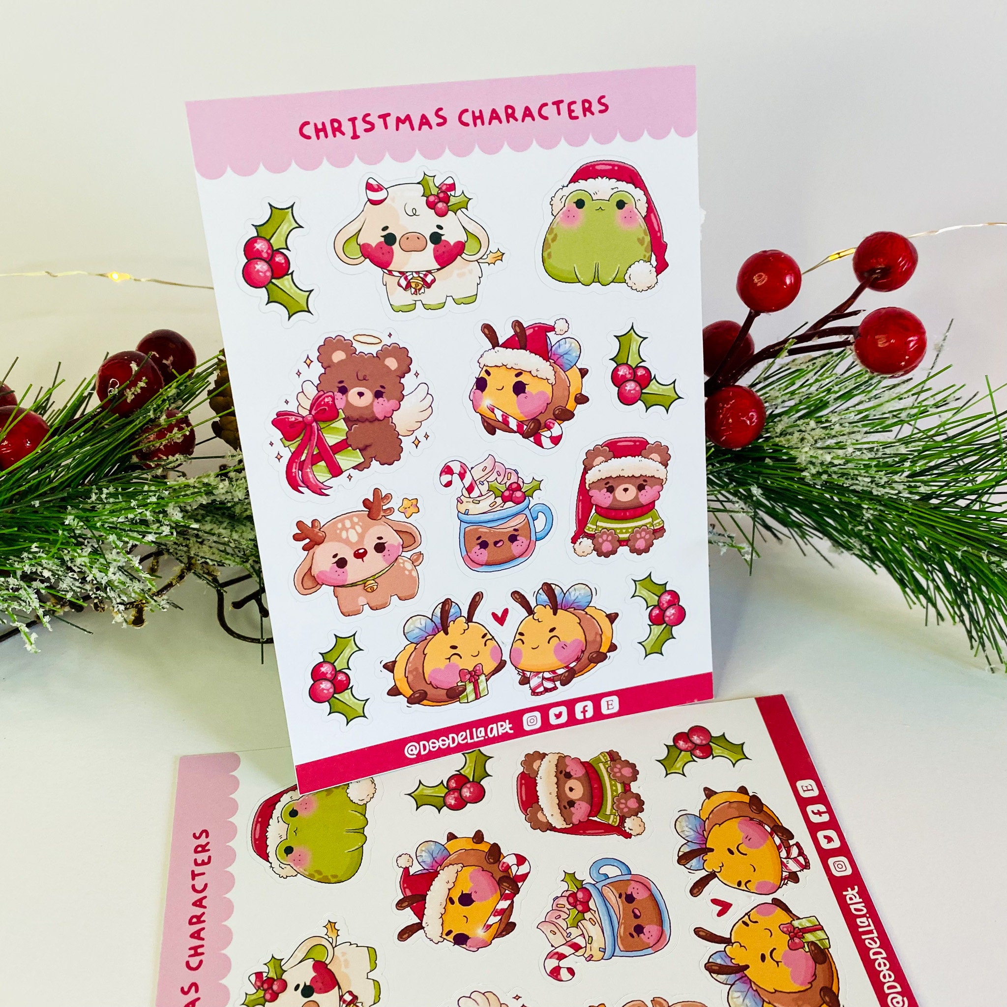 Christmas Characters Sticker Sheet - Cute Kawaii Festive Chibi Animals ...