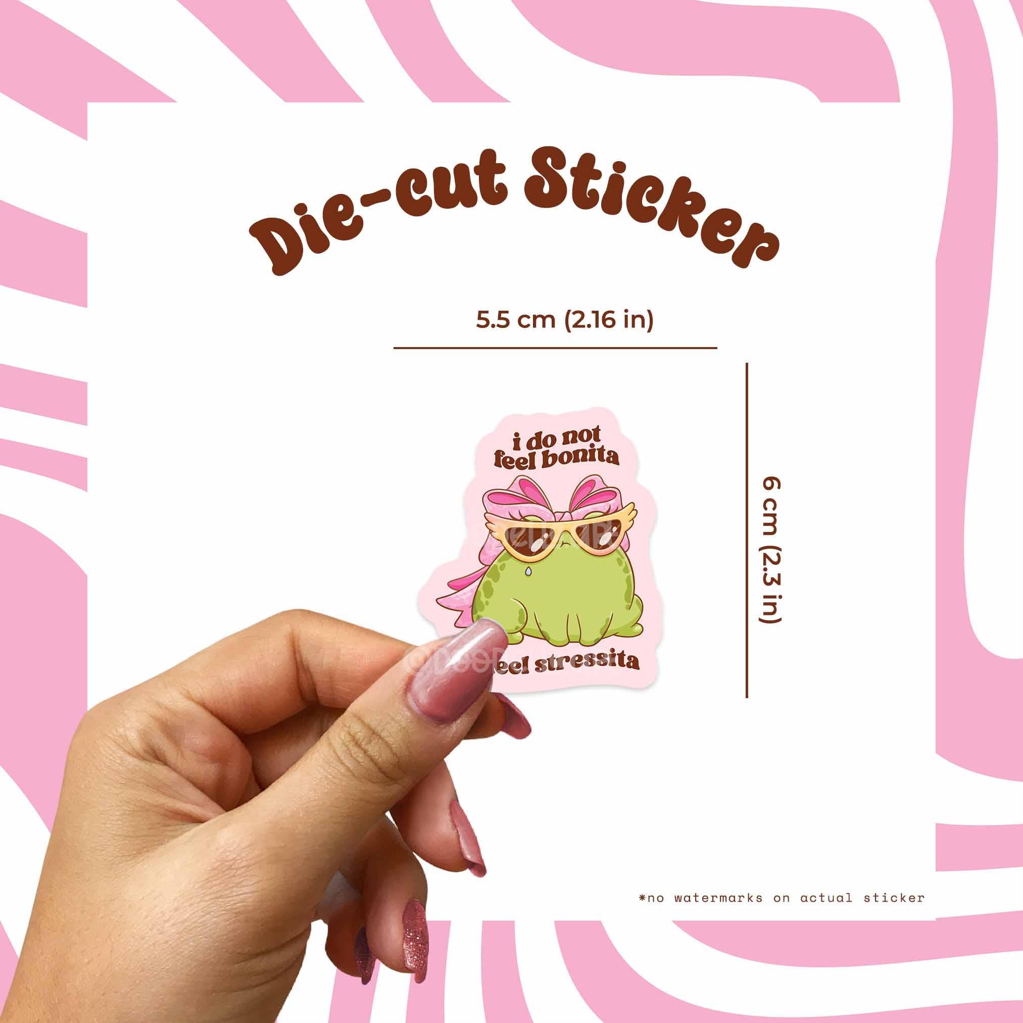 Don't Feel Bonita Feel Stressita Sticker, Coquette Pink Bow Froggy ...