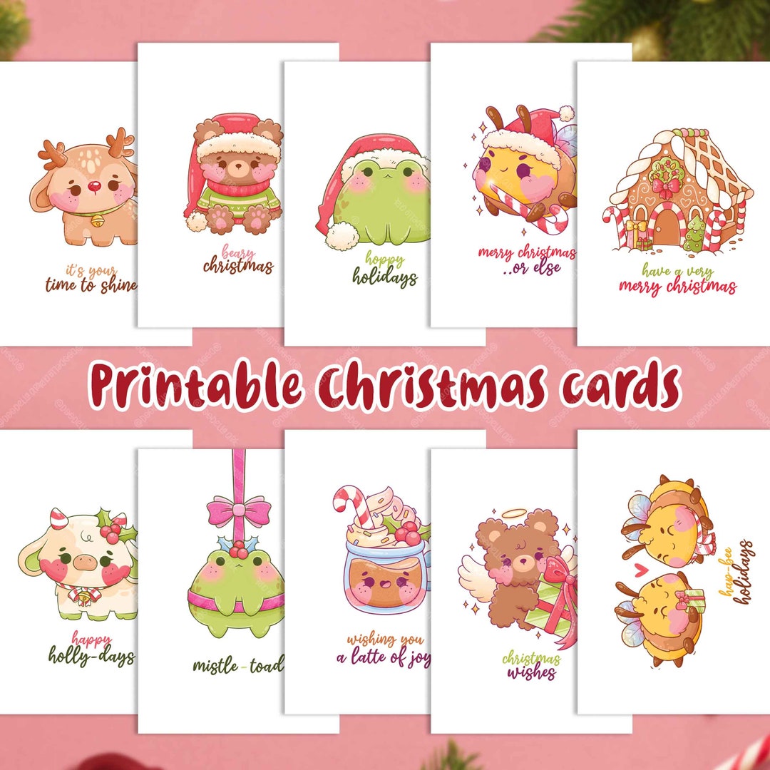 Printable Christmas Greeting Cards DIY Cute Christmas Character Puns ...
