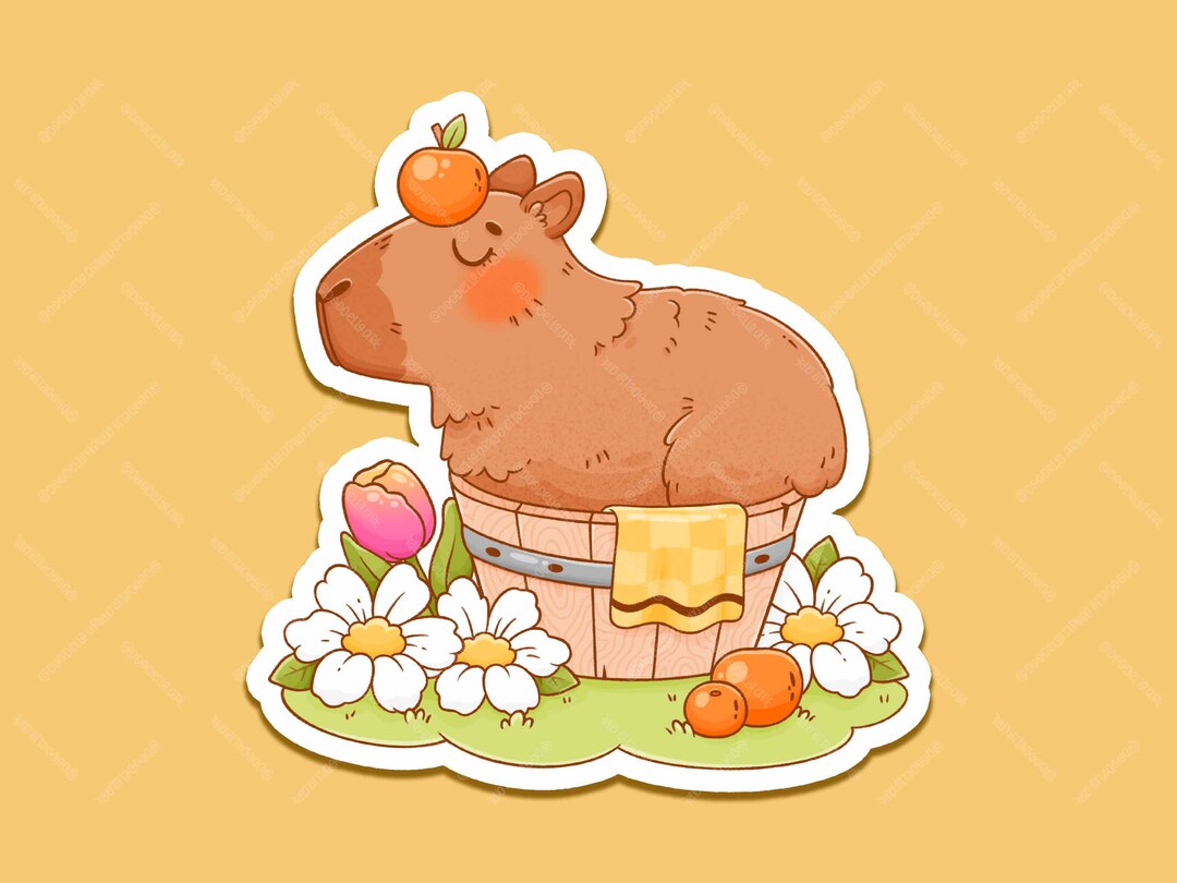 Capybara in Hot Tub Sticker Kawaii Capybara in Wooden Bath - Etsy