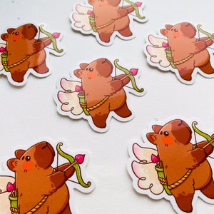 Capybara Cupid Sticker - Kawaii Cute Capybaravalentines Day Cupid With ...