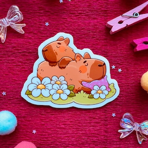 Sleepy Capybara Couple Sticker Kawaii Cute Capybaras Sleeping in a ...