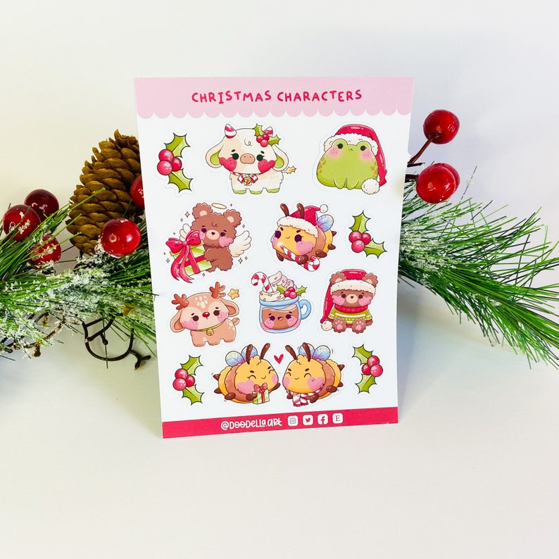 Christmas Characters Sticker Sheet - Cute Kawaii Festive Chibi Animals ...