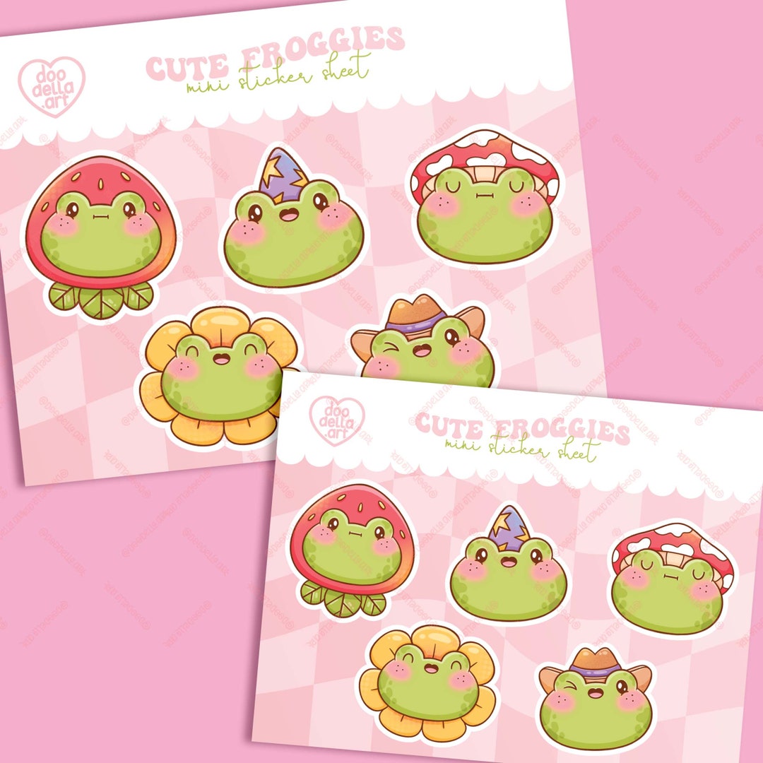Cute Froggies Sticker Sheet, Cute Kawaii Strawberry Wizard Mushroom ...