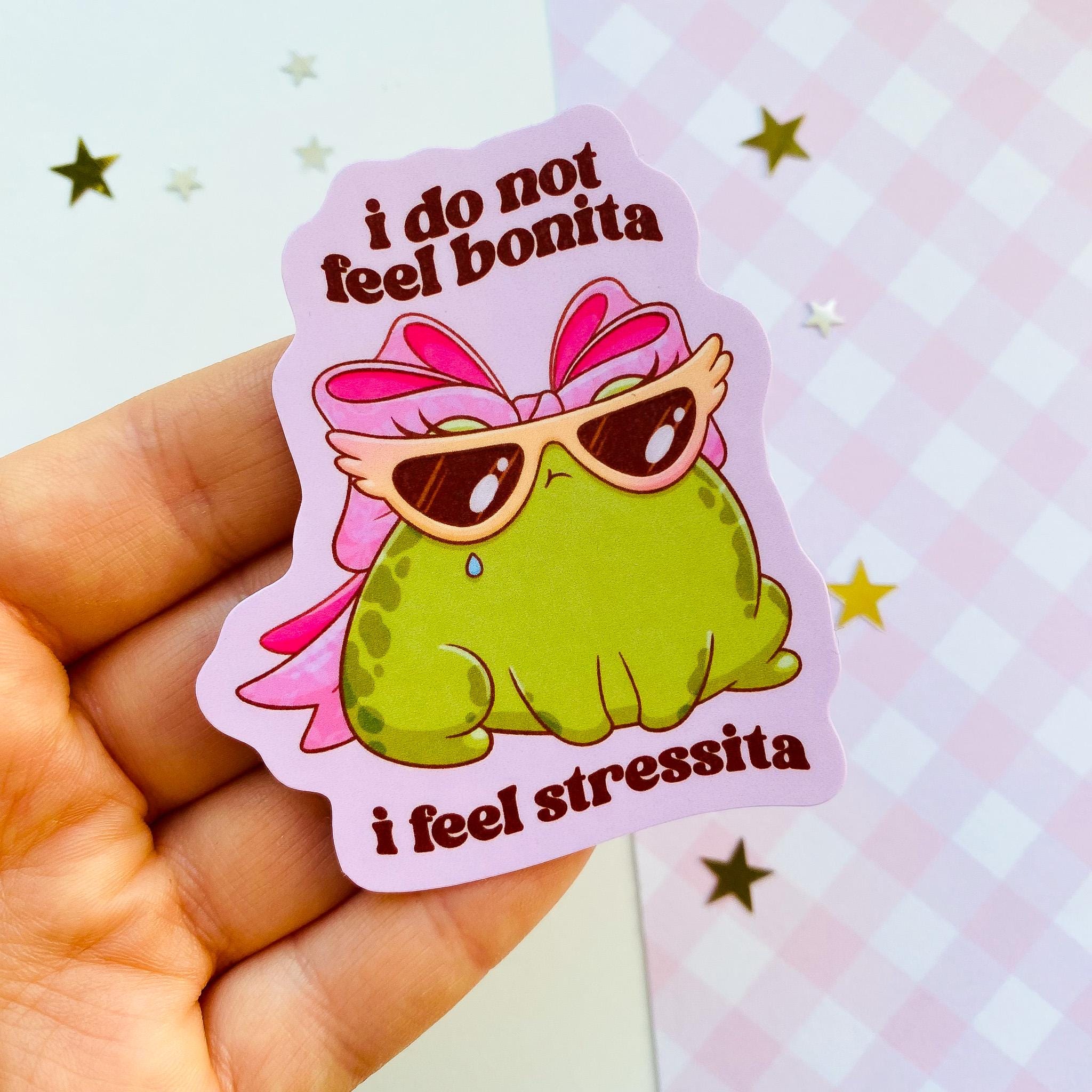 Don't Feel Bonita Feel Stressita Sticker, Coquette Pink Bow Froggy ...
