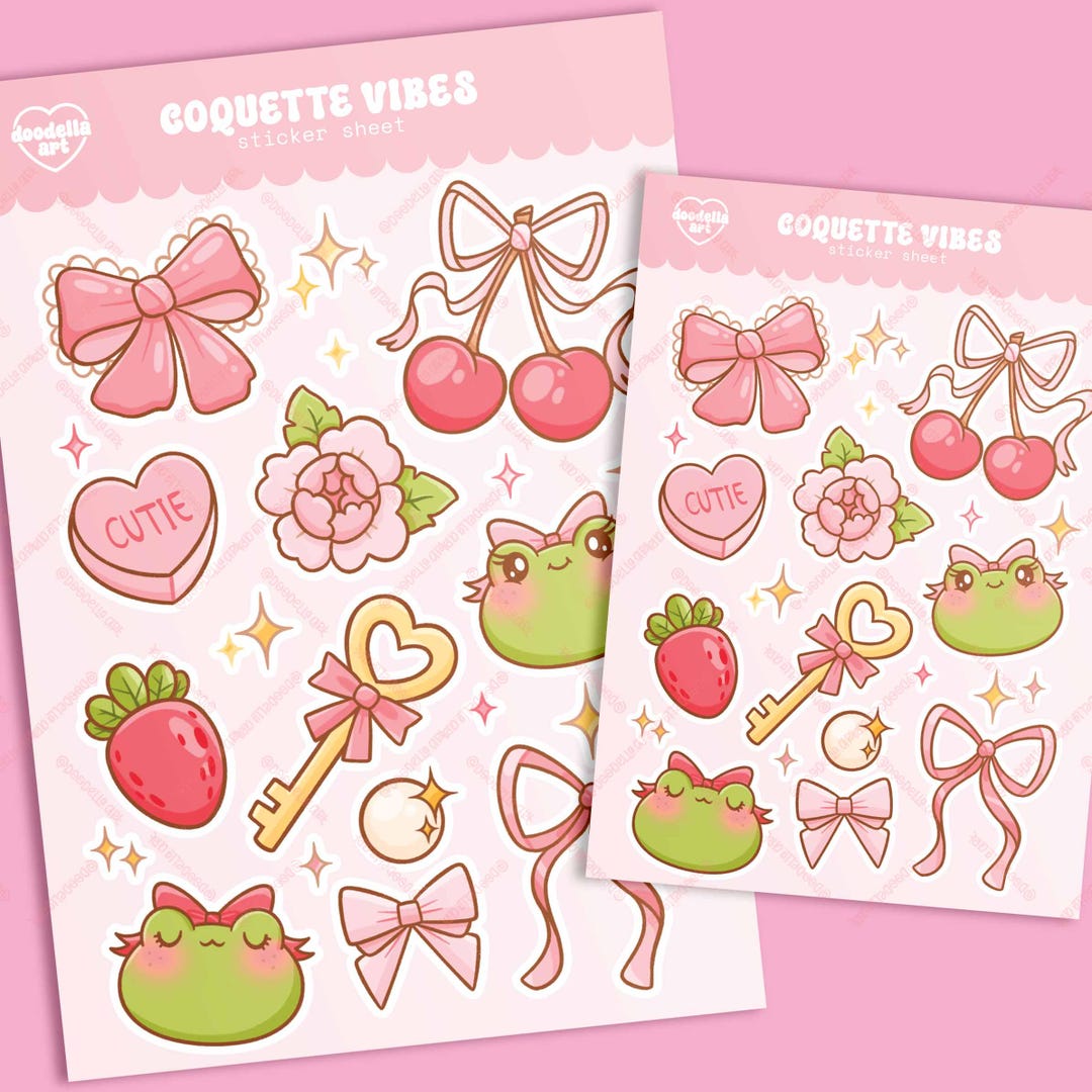 Coquette Froggy Vibes Sticker Sheet, Cute Kawaii Girl Era Planner ...