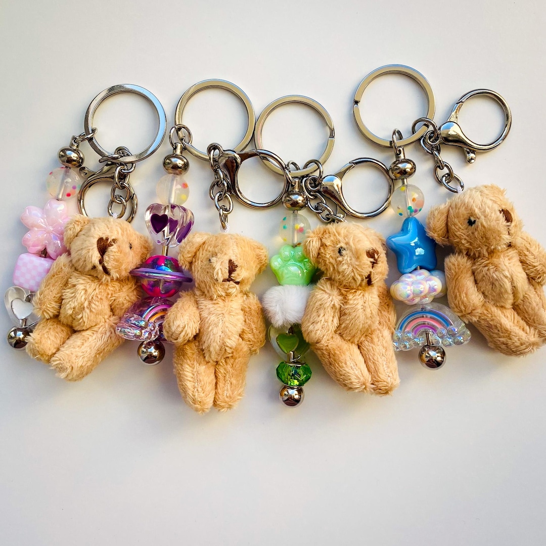 Cute Mini Teddy Bear Beaded Fidget Keychains, Kawaii Sensory Keyrings ...