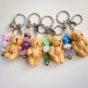 Cute Mini Teddy Bear Beaded Fidget Keychains, Kawaii Sensory Keyrings ...