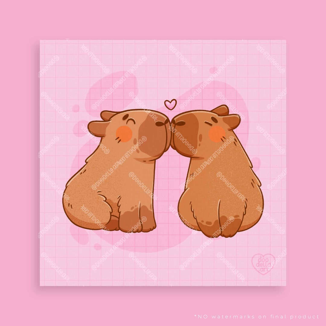 Capybara Couple Kissing, Illustrated Capybara Valentines Day Art Print ...