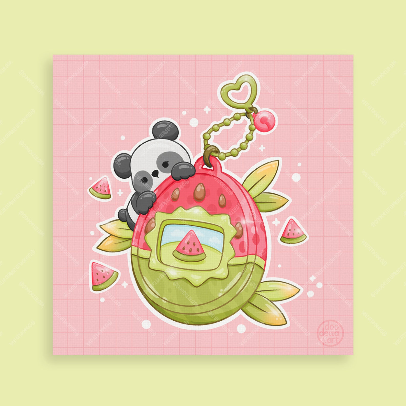 Watermelon Tamagotchi With Panda Illustrated 90s Toy Art Print Mini ...
