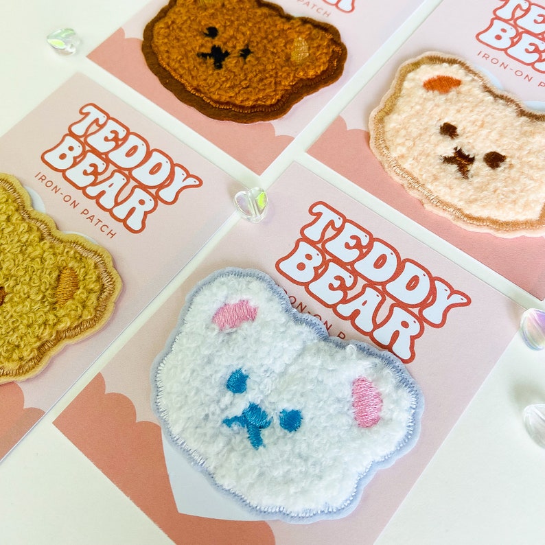Kawaii Teddy Bear Patches - Fluffy Sherpa Embroidered Bears Heads Iron ...